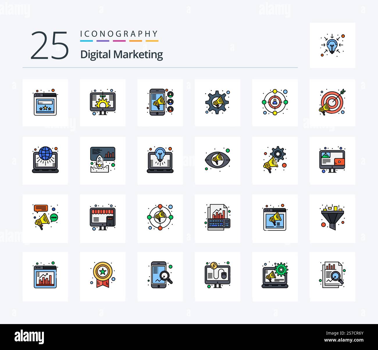 Digital Marketing 25 Line Filled icon pack including target. audience ...