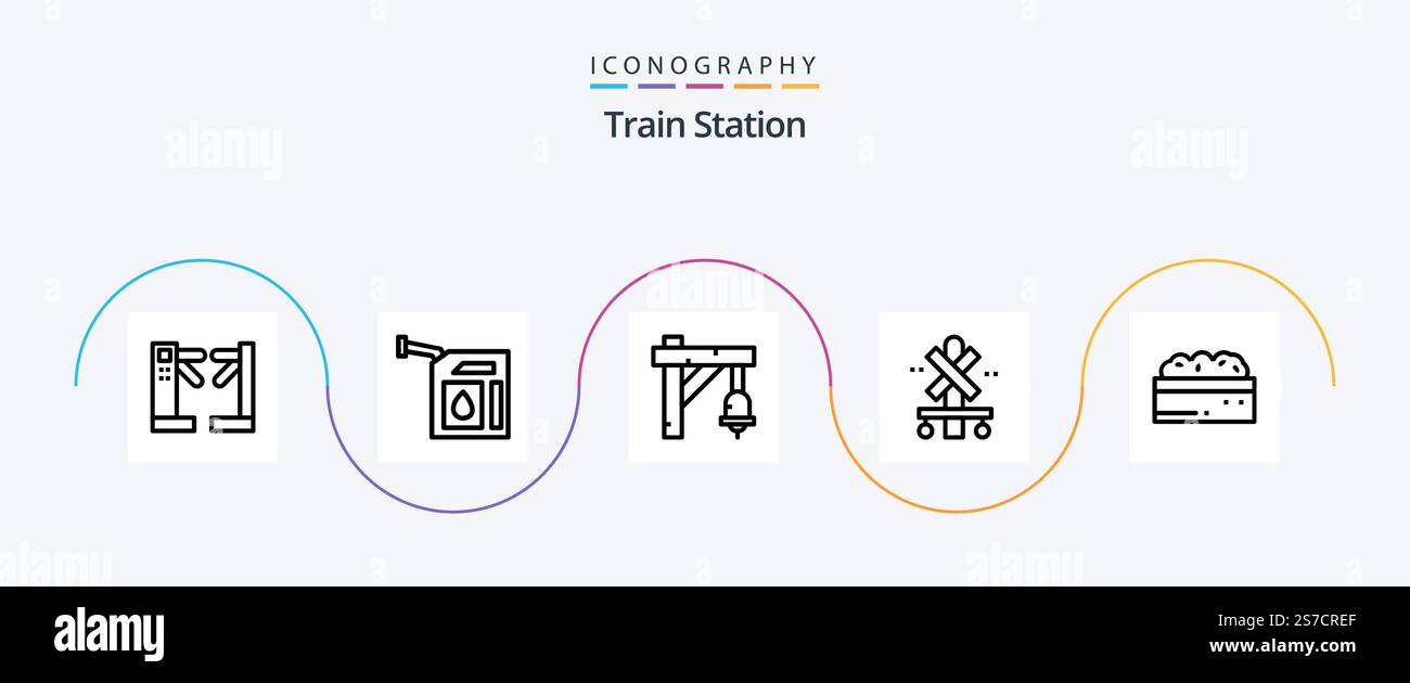 Train Station Line 5 Icon Pack Including bush. train. bell. station ...