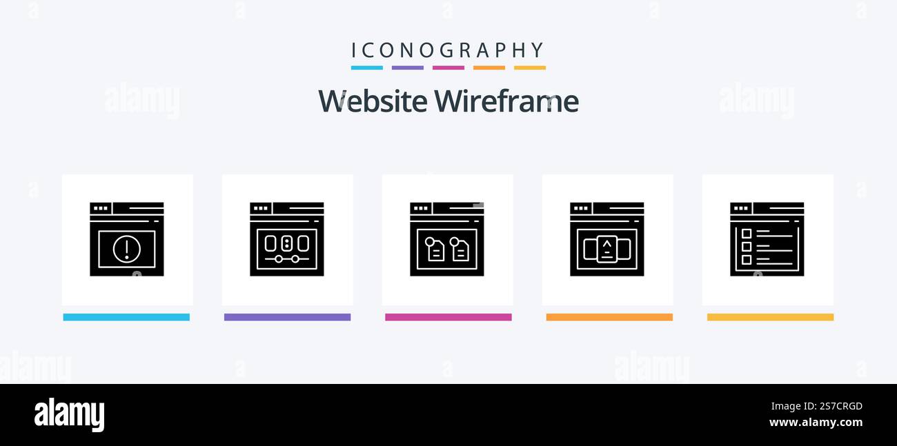 Website Wireframe Glyph 5 Icon Pack Including internet. control. webpage. code. file. Creative ...