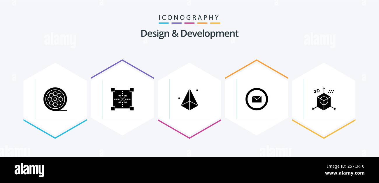 Design and Development 25 Glyph icon pack including web. email. shape. development. modeling ...