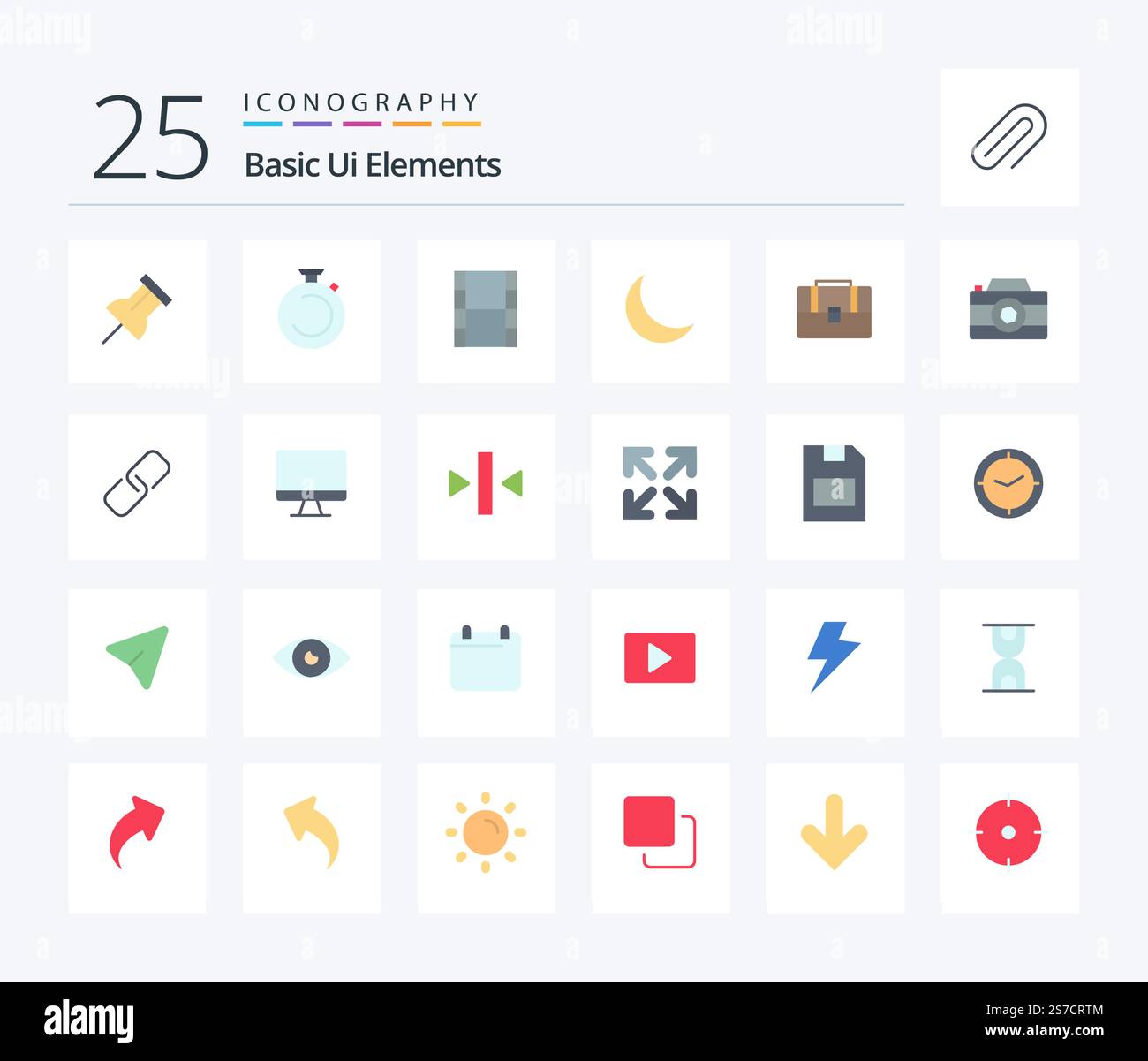 Basic Ui Elements 25 Flat Color icon pack including case. bag. video ...