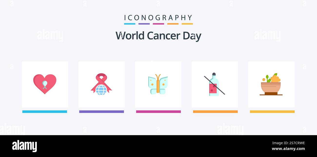 World Cancer Day Flat 5 Icon Pack Including wings. freedom. ribbon ...