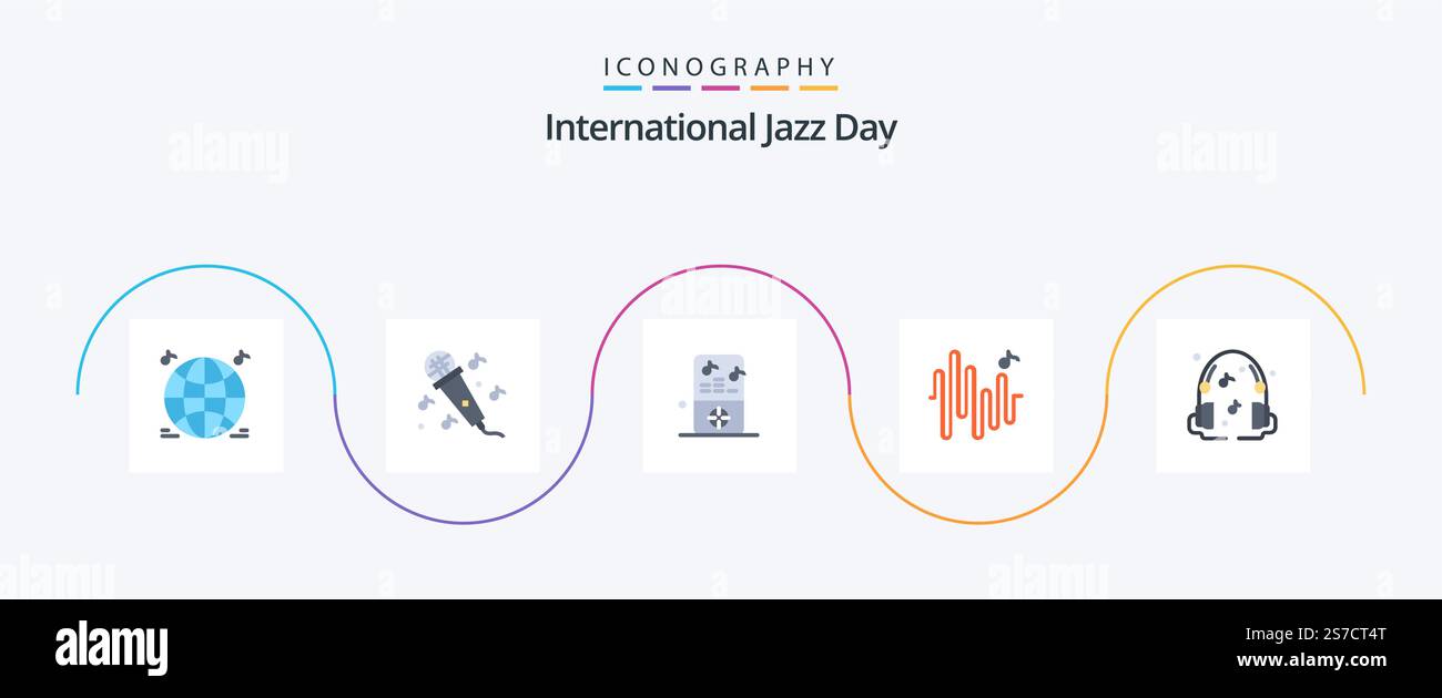 International Jazz Day Flat 5 Icon Pack Including . sound. music p ...