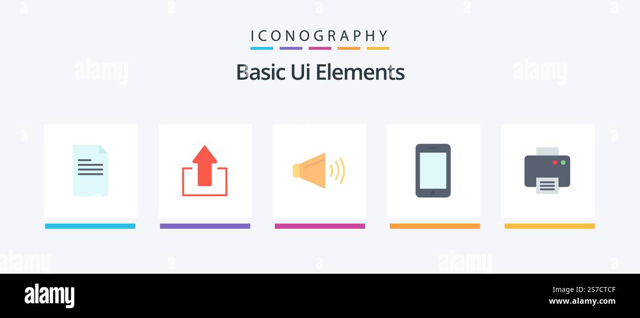 Basic Ui Elements Flat 5 Icon Pack Including print. call. sound. phone. cell. Creative Icons ...