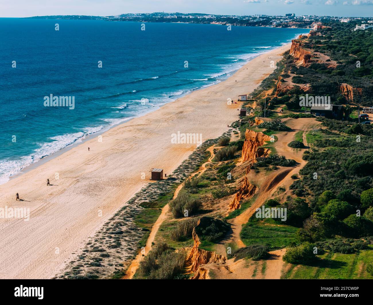 Aerial drone point of view of Falesia Beach. Situated in south of ...
