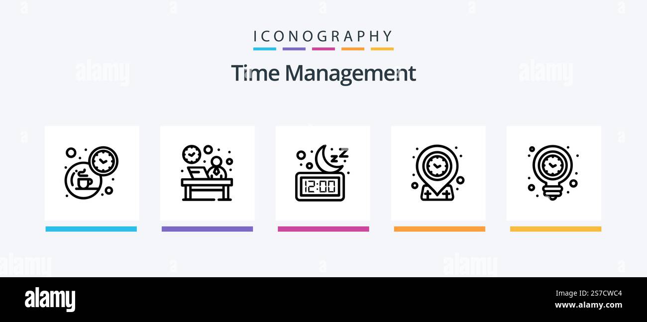 Time Management Line 5 Icon Pack Including bag. wall clock. watch ...