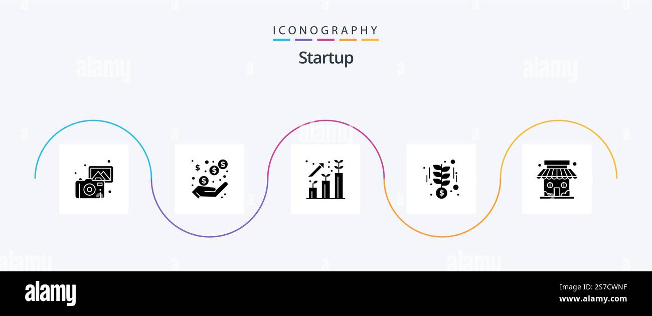 Startup Glyph 5 Icon Pack Including market store. money. business. startup. growth Stock Vector ...