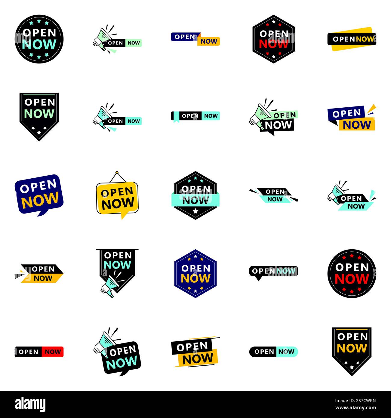 Open now A pack of 25 vector designs for various business types Stock ...