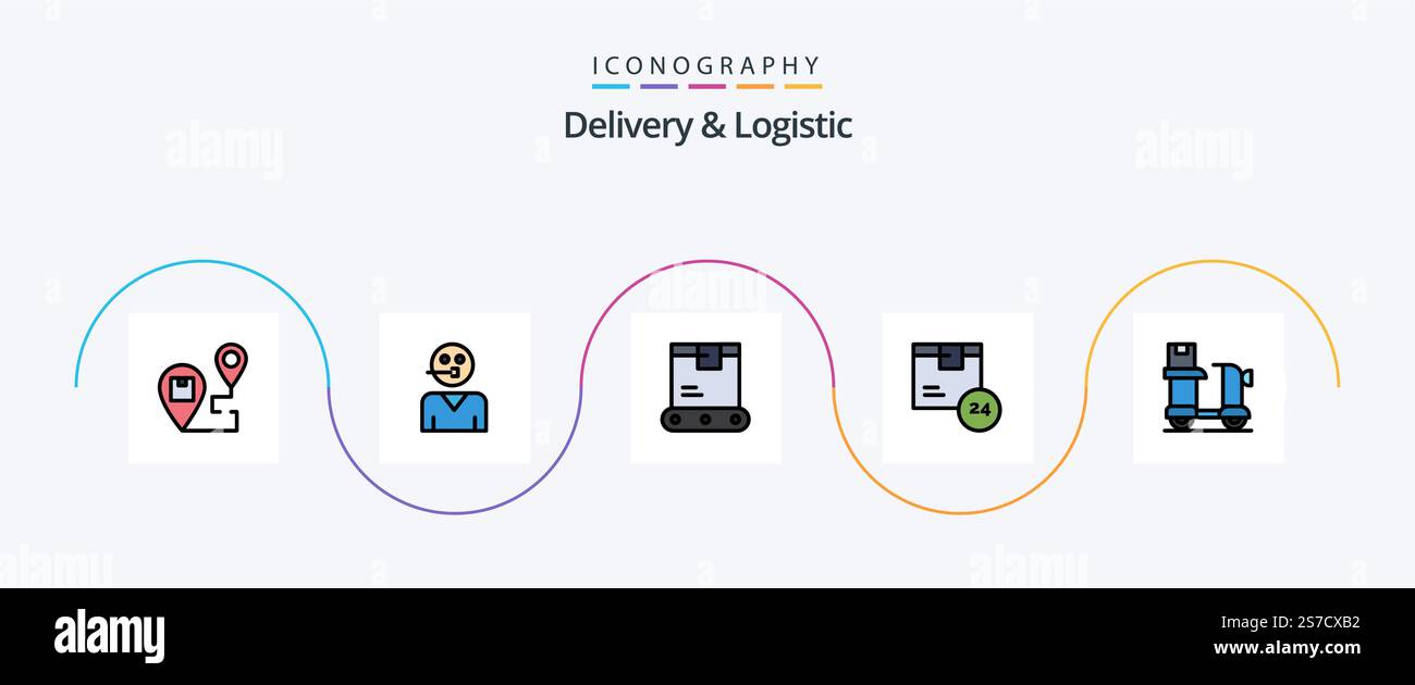 Delivery And Logistic Line Filled Flat 5 Icon Pack Including product ...