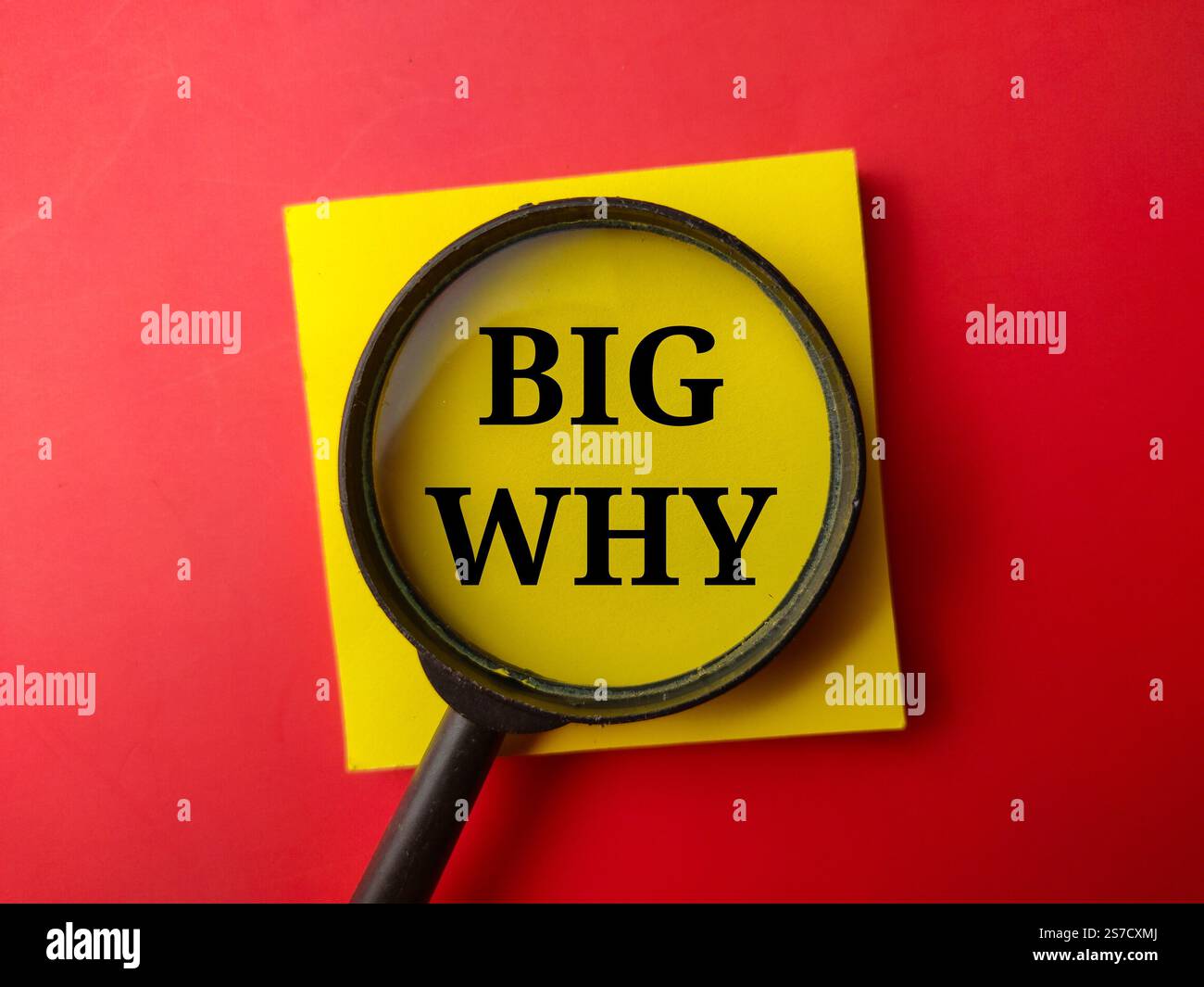 Top view magnifying glass and sticky note written with the text BIG WHY ...