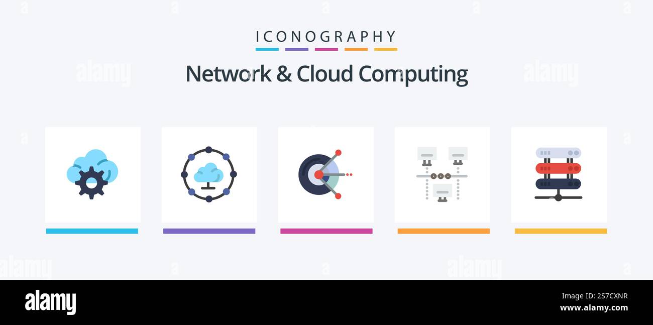 Network And Cloud Computing Flat 5 Icon Pack Including storage. data. disk. computing. sharing ...