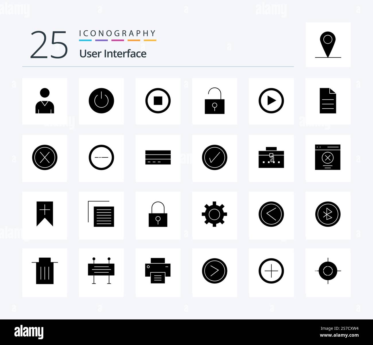 User Interface 25 Solid Glyph icon pack including user. interface. basic. video. unlocked Stock ...