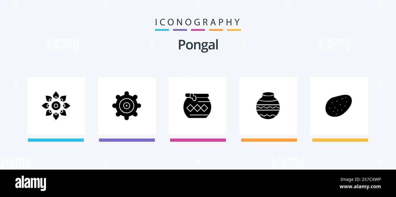 Pongal Glyph 5 Icon Pack Including pongal. pongal. setting. water. pot ...