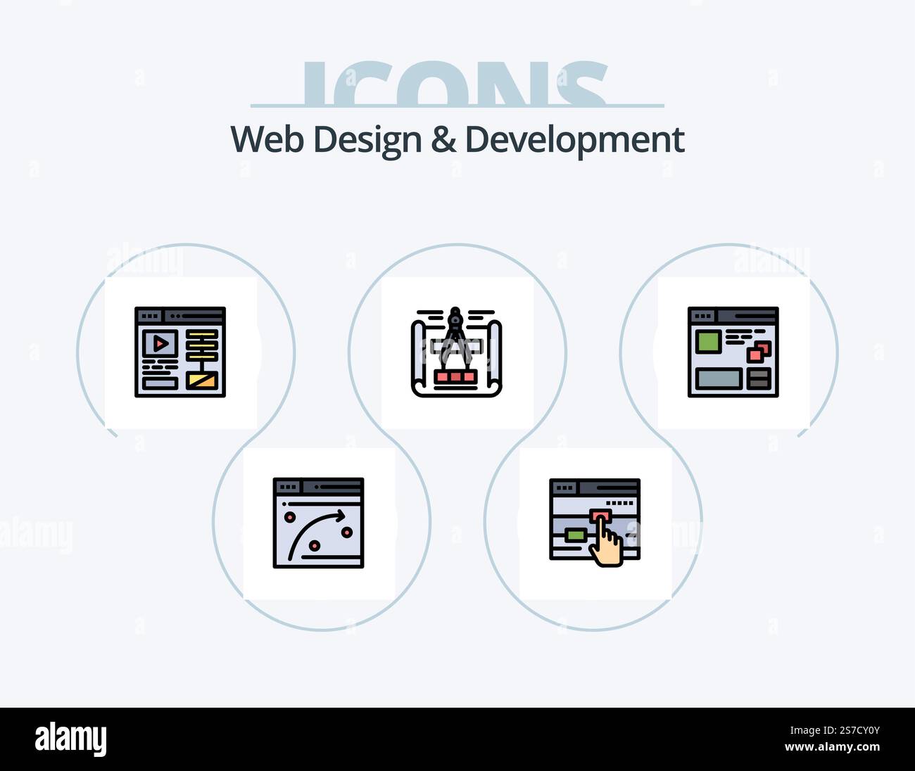Web Design And Development Line Filled Icon Pack 5 Icon Design. pen tool. designing . bulb ...