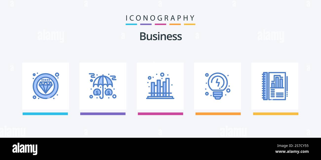Business Blue 5 Icon Pack Including annual. solutions. protection. brainstorming. market ...