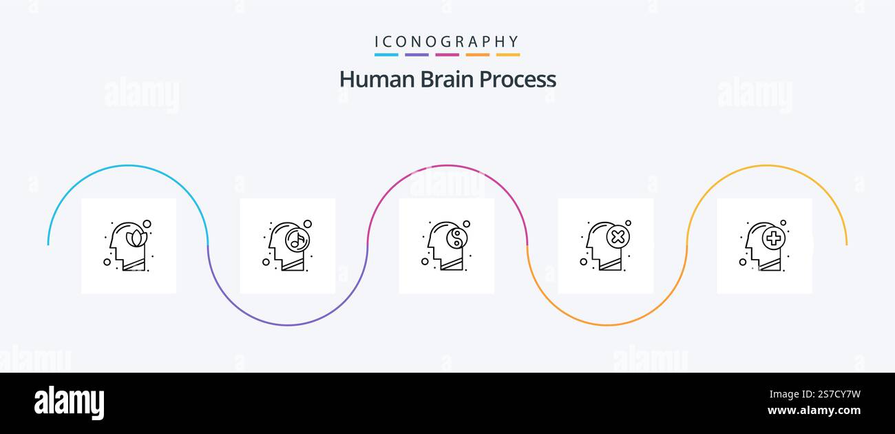 Human Brain Process Line 5 Icon Pack Including mark. head. relaxed. failure. mind Stock Vector ...