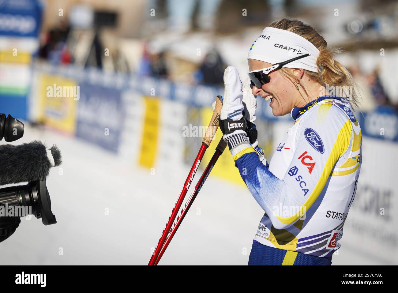 Winner Frida Karlsson from Sweden celebrates after the women's 20km ...