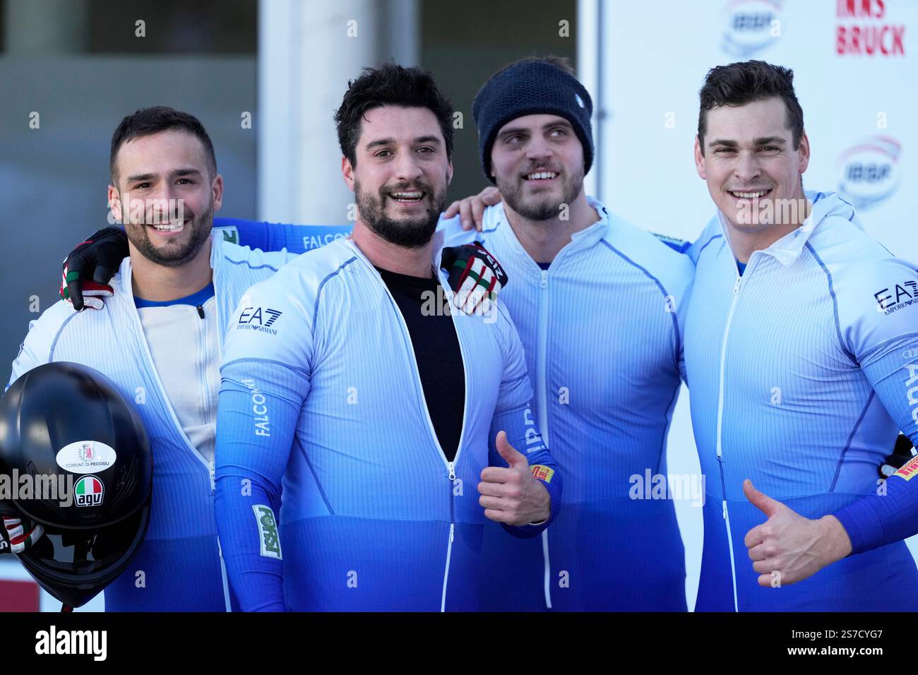 Patrick Baumgartner, Eric Fantazzini, Robert Mircea and Lorenzo Bilotti, of Italy, pose after ...