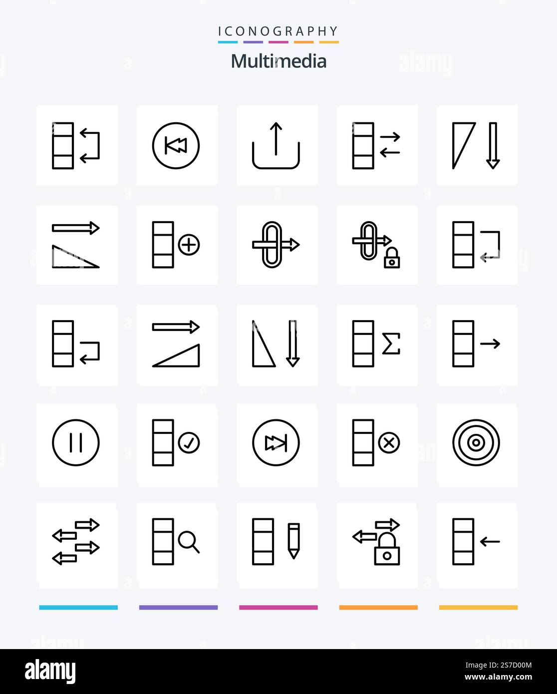Creative Multimedia 25 OutLine icon pack Such As cell. sort. multimedia. descending. data Stock ...