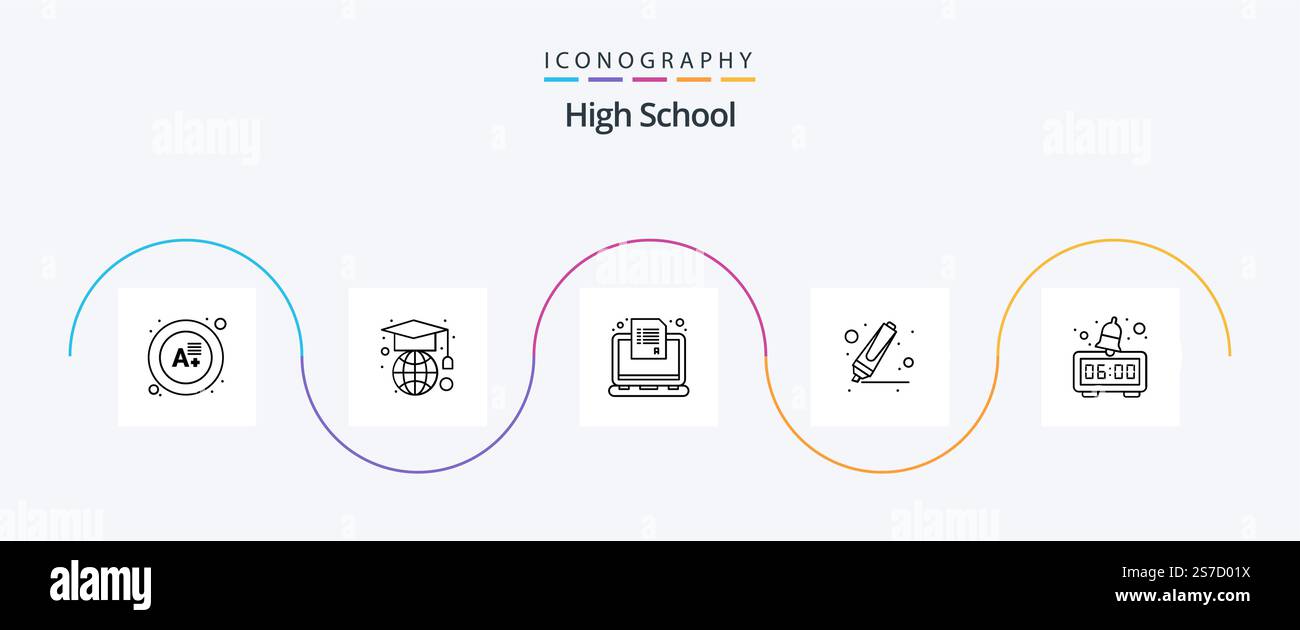 High School Line 5 Icon Pack Including . clock. online. alarm ...