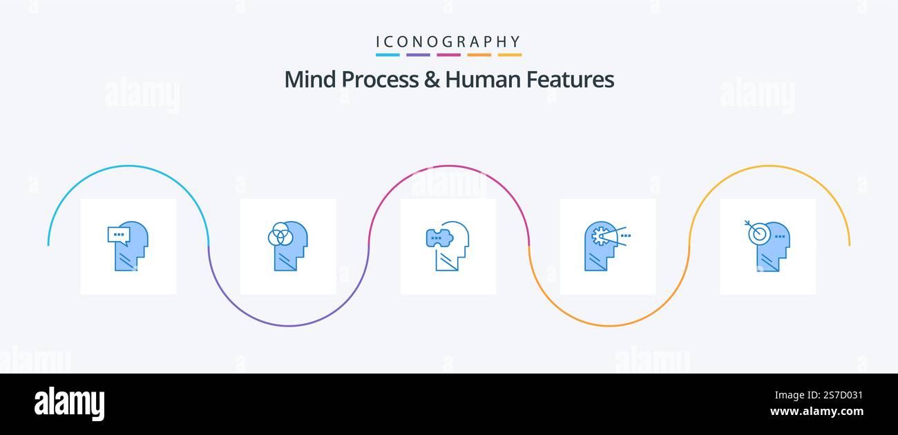 Mind Process And Human Features Blue 5 Icon Pack Including focus. head ...