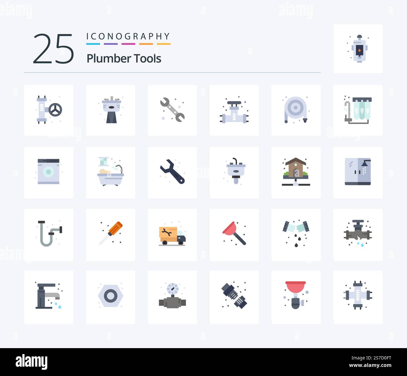 Plumber 25 Flat Color icon pack including laundry. purification. valve ...