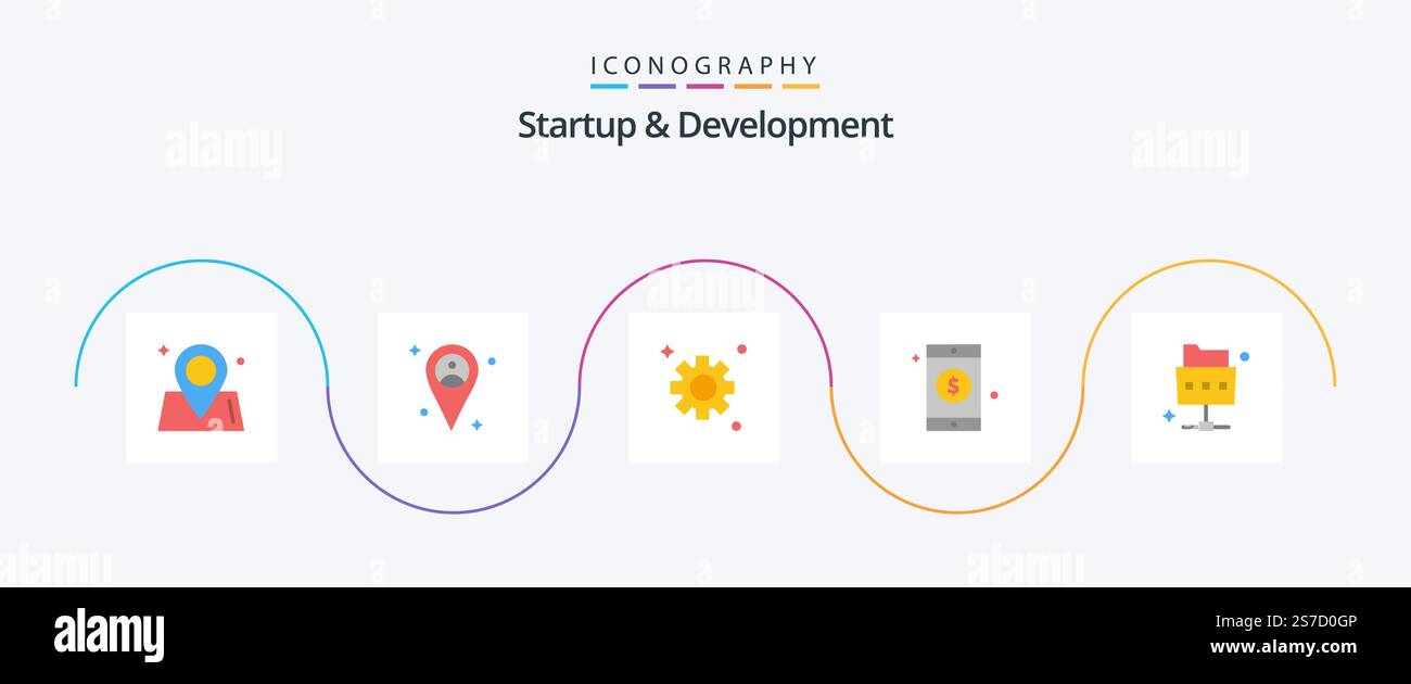 Startup And Develepment Flat 5 Icon Pack Including . folder. setting. file. sign Stock Vector ...