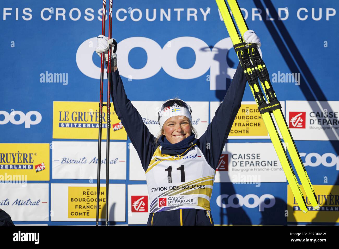 Winner Frida Karlsson from Sweden celebrates on the podium after the ...