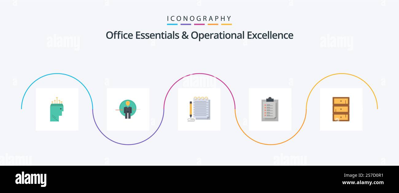 Office Essentials And Operational Exellence Flat 5 Icon Pack Including ...
