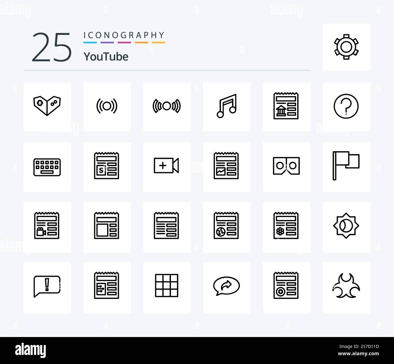 Youtube 25 Line icon pack including basic. ui. app. document. music Stock Vector Image & Art - Alamy