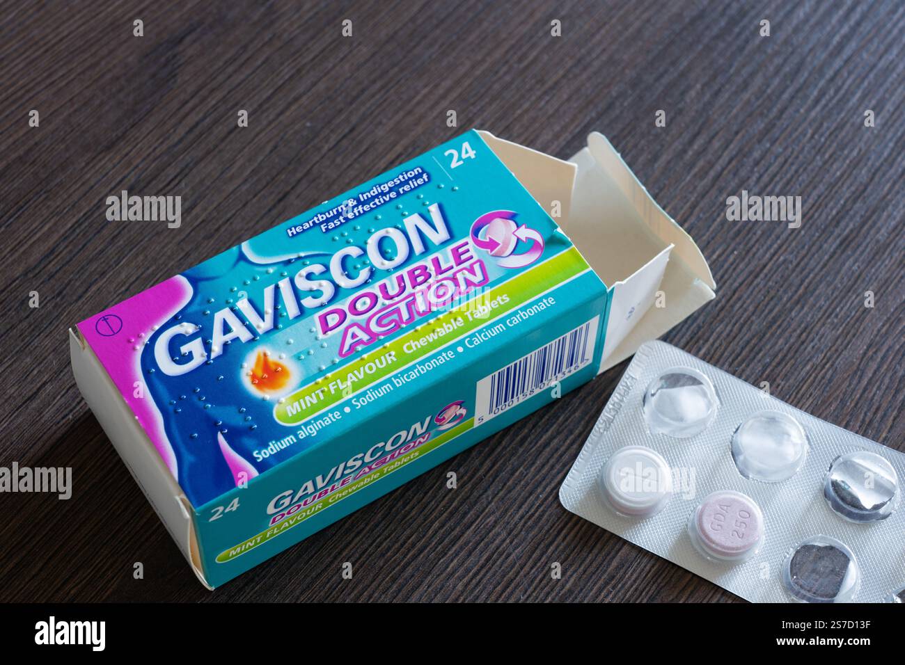 Stock photo of Gaviscon Double Action box – medication used to treat ...
