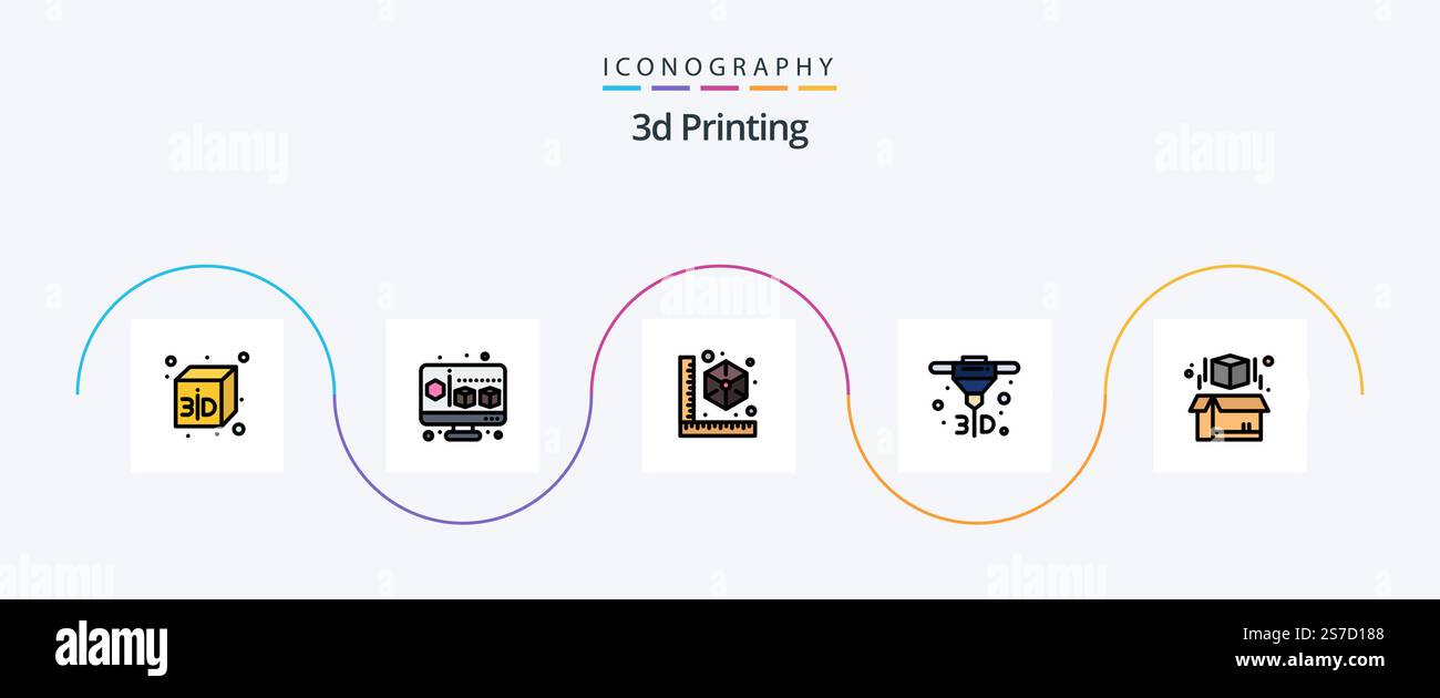 3d Printing Line Filled Flat 5 Icon Pack Including model. 3d.cube. direct metal laser sintering ...