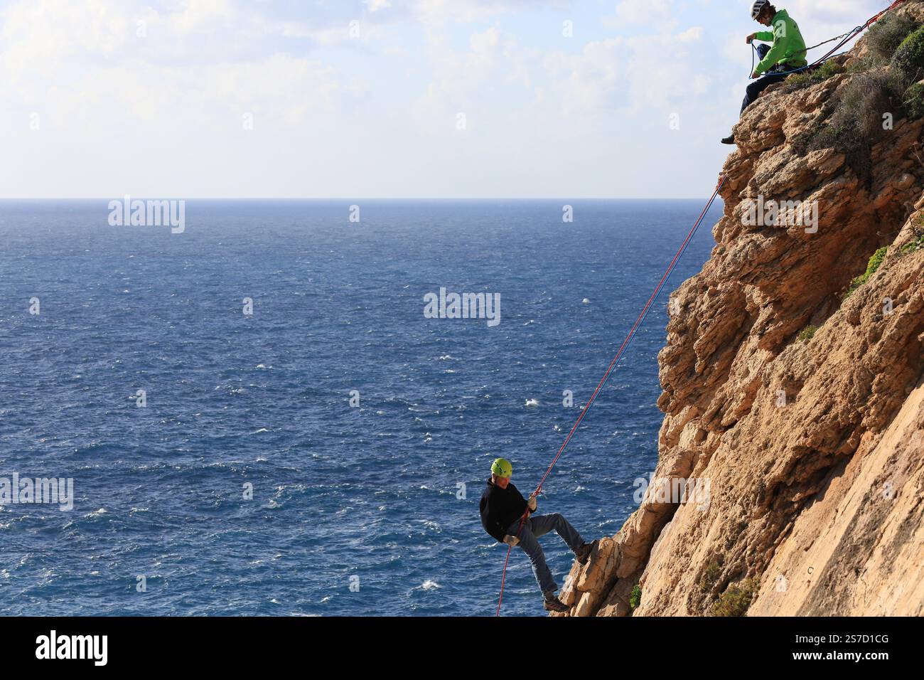 Siggiewi, Malta. 18th Jan, 2025. A man abseils at the Xaqqa Valley ...
