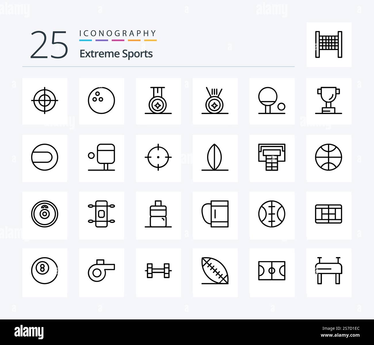 Sport 25 Line icon pack including goal. sport. sport. ping pong. match ...