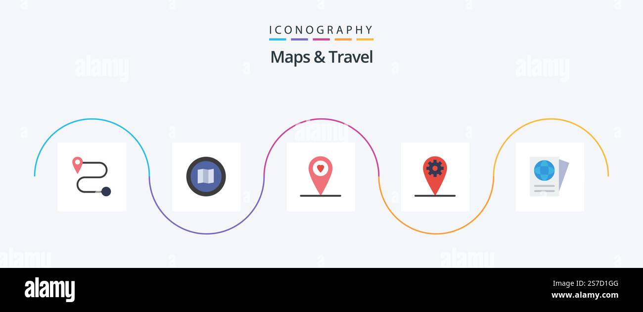 Maps and Travel Flat 5 Icon Pack Including . gear. passport Stock ...