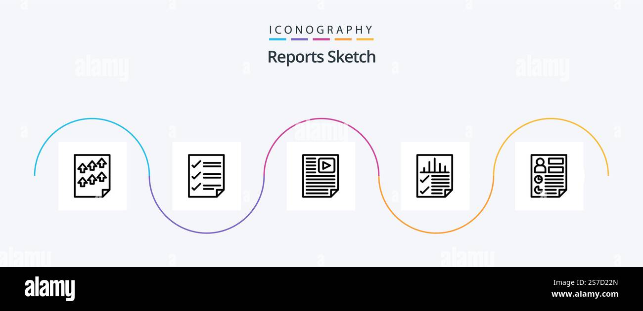 Reports Sketch Line 5 Icon Pack Including page. data. page. video ...