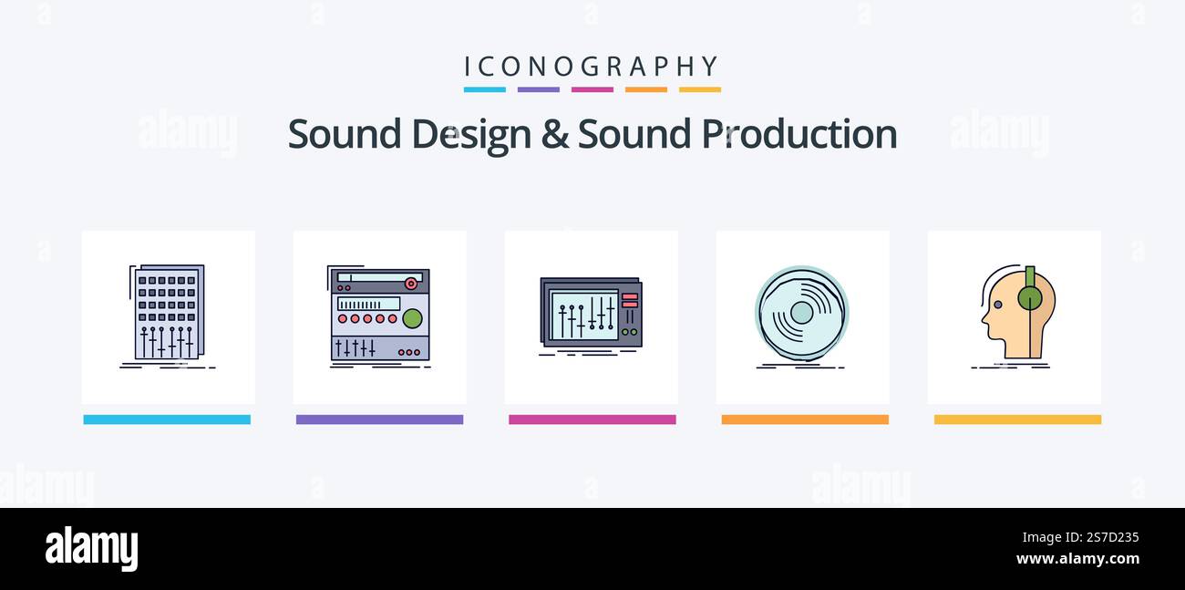 Sound Design And Sound Production Line Filled 5 Icon Pack Including ...