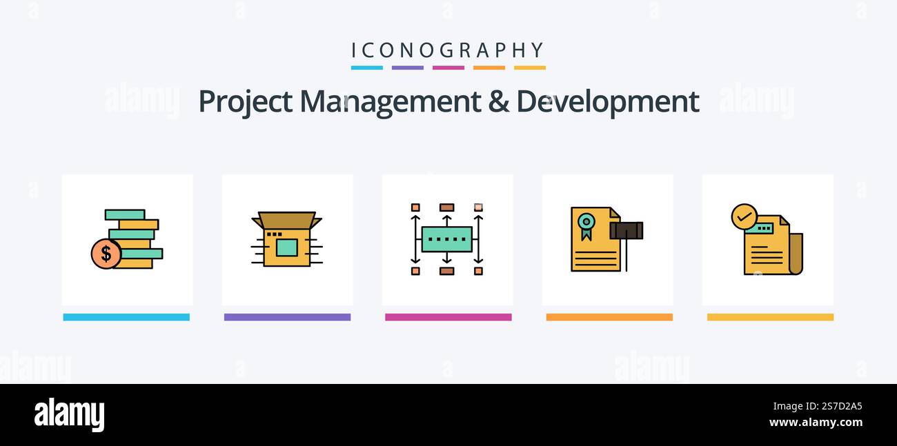 Project Management And Development Line Filled 5 Icon Pack Including license to work. venture ...