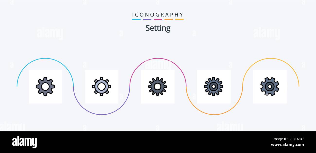 Setting Line Filled Flat 5 Icon Pack Including . wheel. setting Stock ...