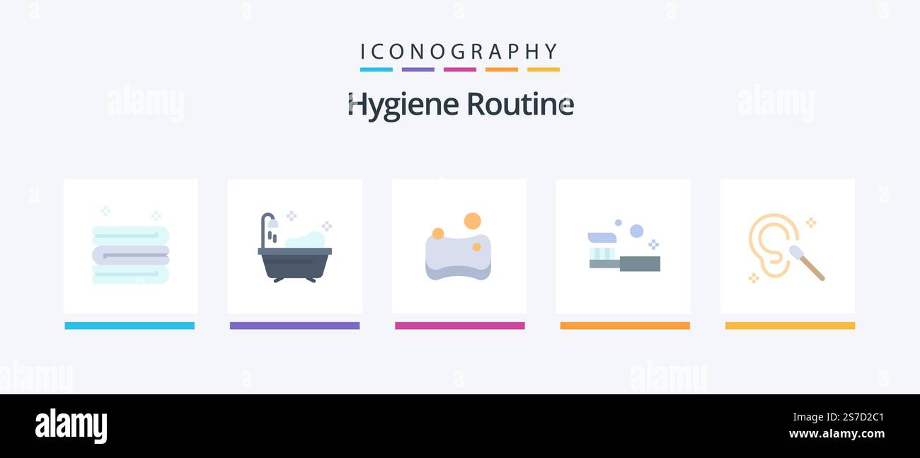Hygiene Routine Flat 5 Icon Pack Including clean. ear. sponge. buds ...