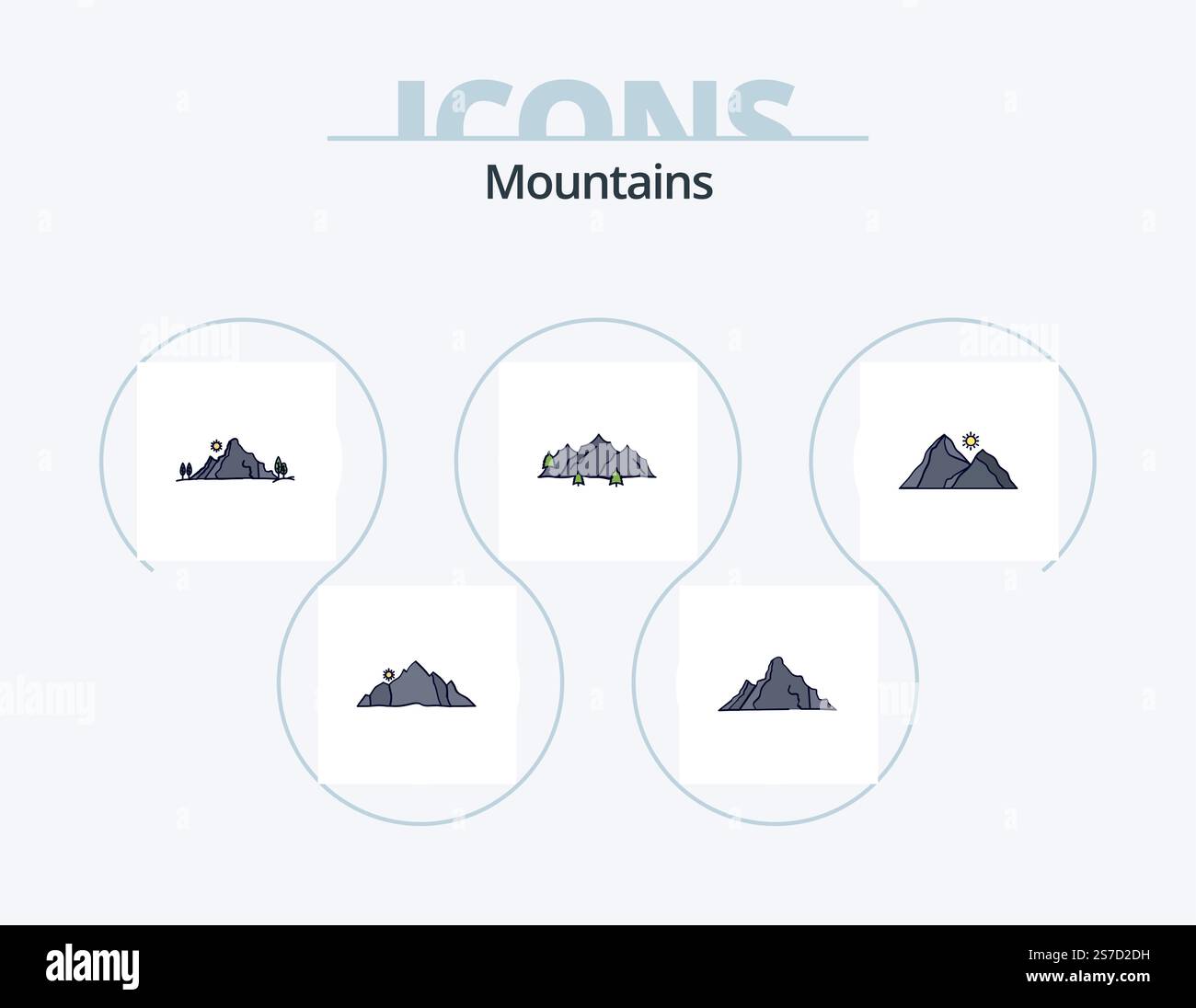 Mountains Line Filled Icon Pack 5 Icon Design. . . mountain. tree. hill ...