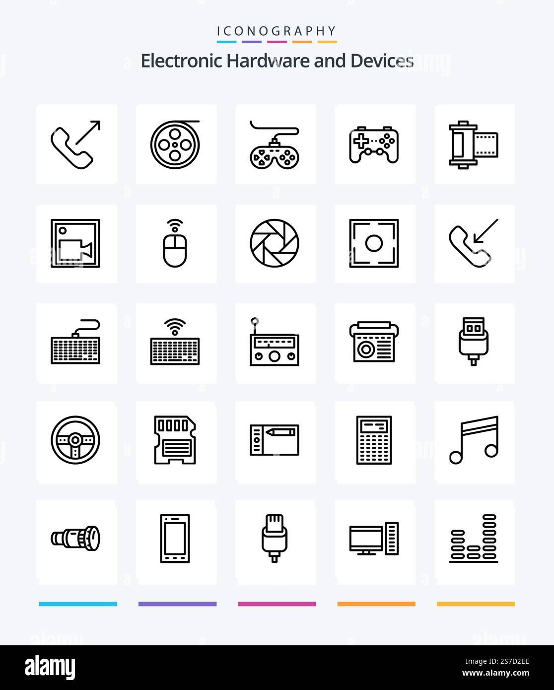 Creative Devices 25 OutLine icon pack Such As camera. roll. controller. photo. camera Stock ...