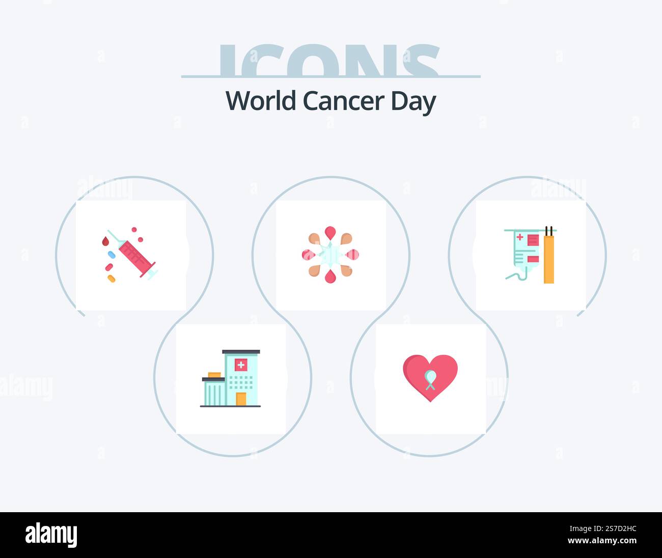 World Cancer Day Flat Icon Pack 5 Icon Design. treatment. syringe. love ...