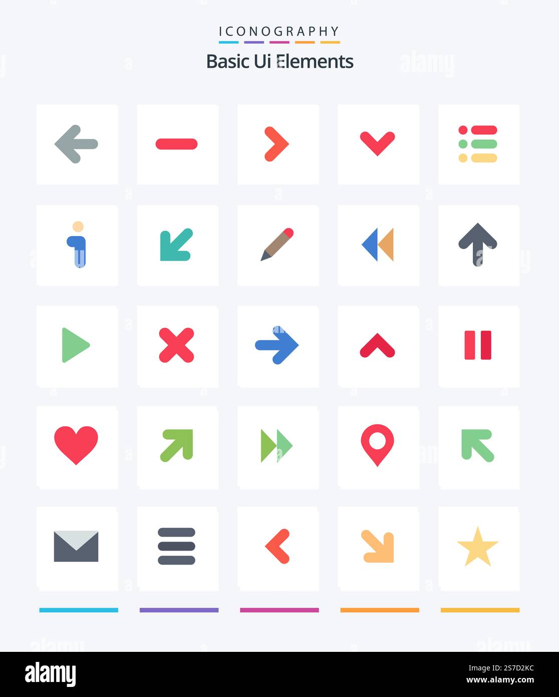 Creative Basic Ui Elements 25 Flat icon pack Such As task. down. arrow. direction. arrow Stock ...
