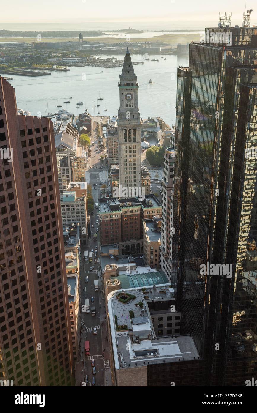 Bostons Custom House Clock Tower Landscape At Dusk Stock Photo - Alamy