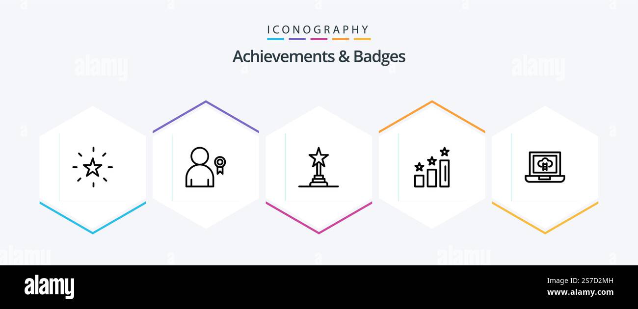 Achievements and Badges 25 Line icon pack including laptop. positions ...