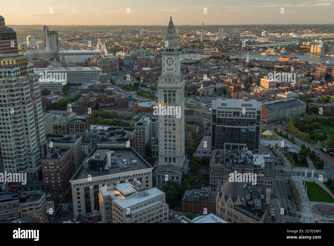 Historic Boston Custom House Clock Tower Landscape At Dusk Stock Photo ...