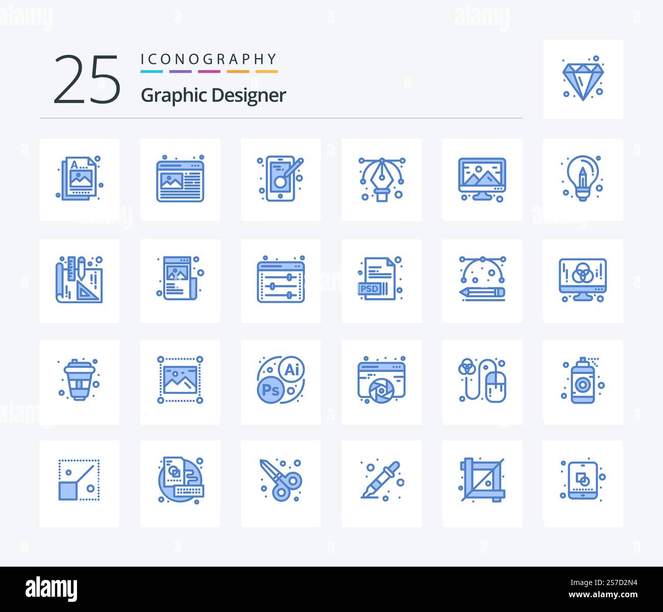 Graphic Designer 25 Blue Color icon pack including computer. creative ...