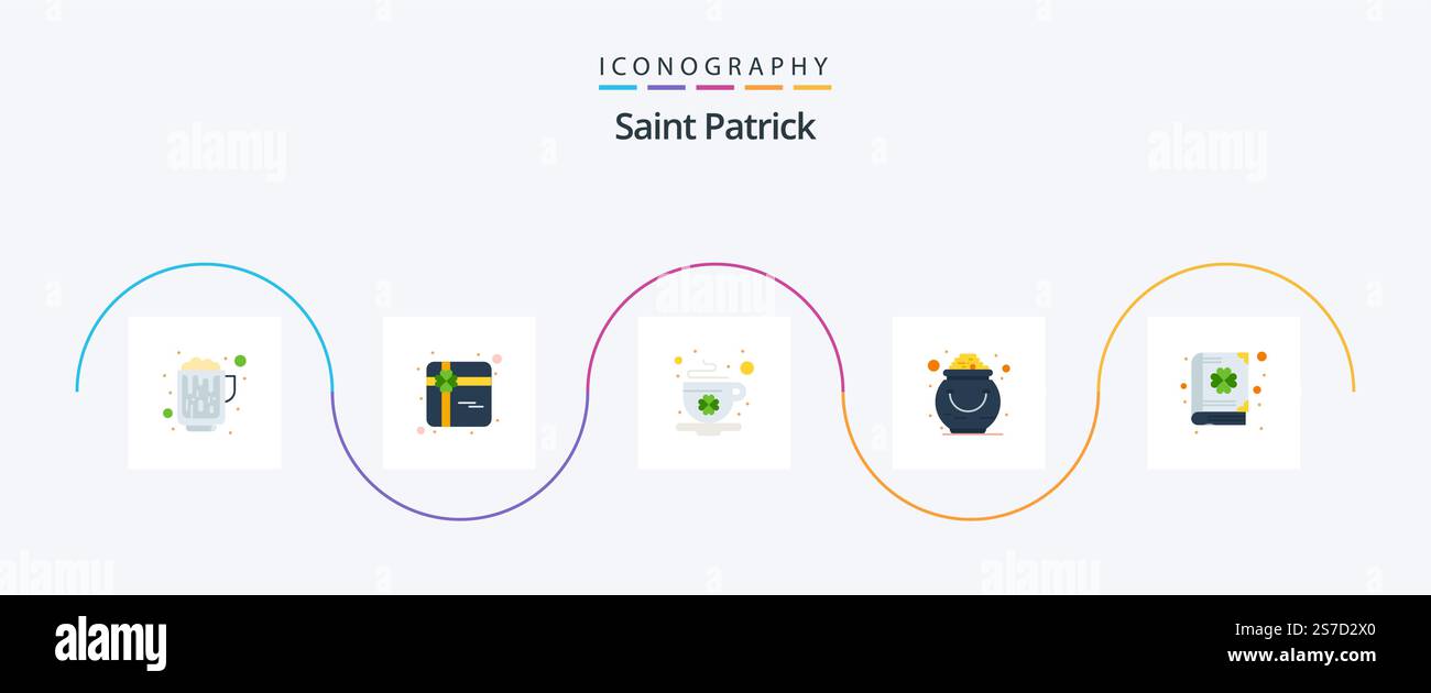 Saint Patrick Flat 5 Icon Pack Including clover. pot. cup. patrick ...