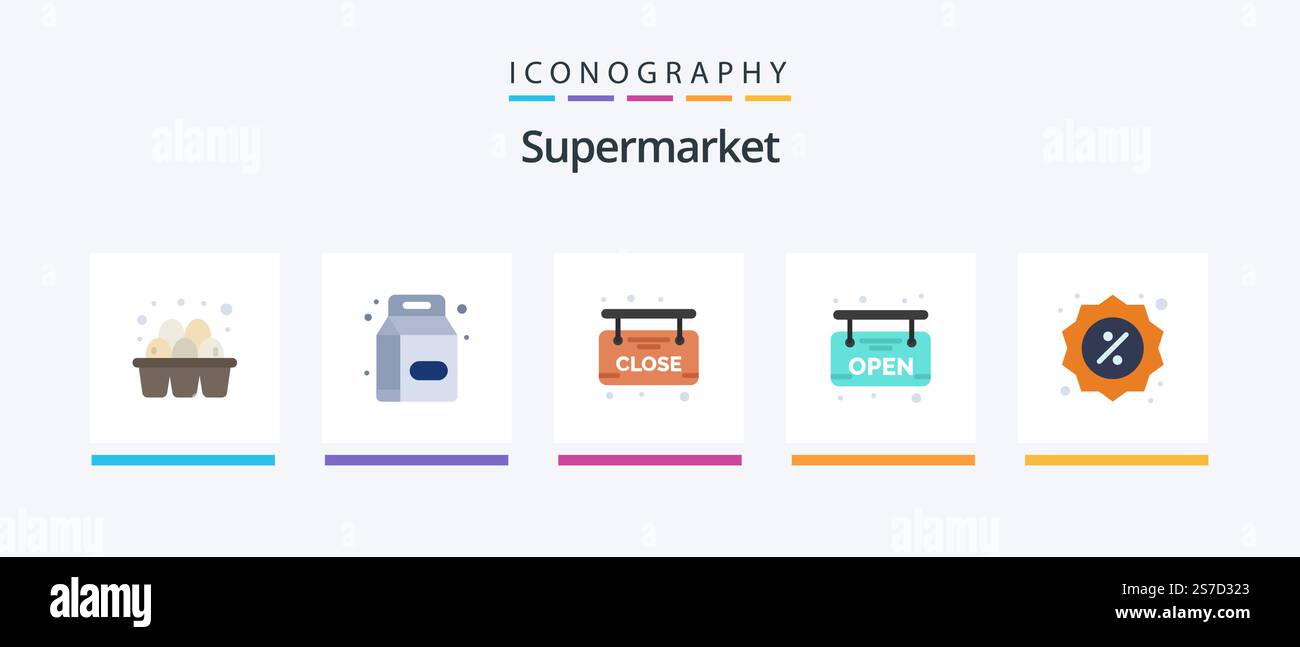 Supermarket Flat 5 Icon Pack Including shop. commerce. market. badge ...